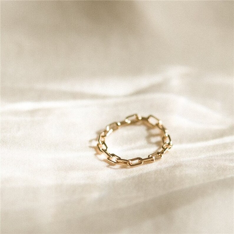 Chain Link Rings 14K Gold Rings Simple Rings for Women Tiny - Etsy