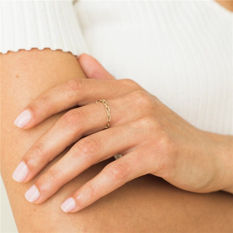 Chain Link Rings 14K Gold Rings Simple Rings for Women Tiny - Etsy