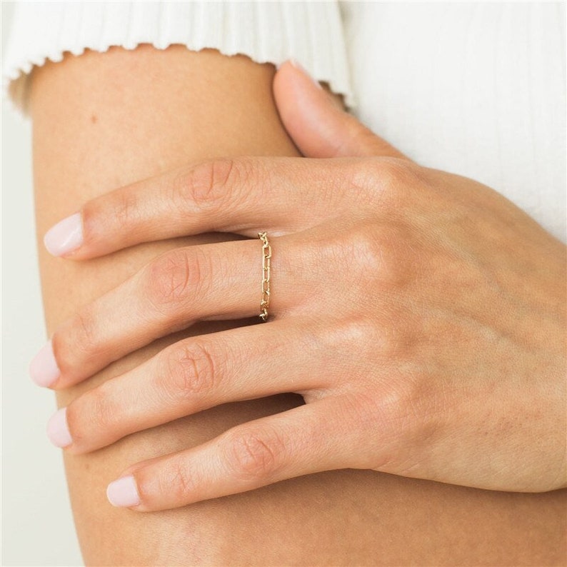 Chain Link Rings 14K Gold Rings Simple Rings for Women Tiny - Etsy