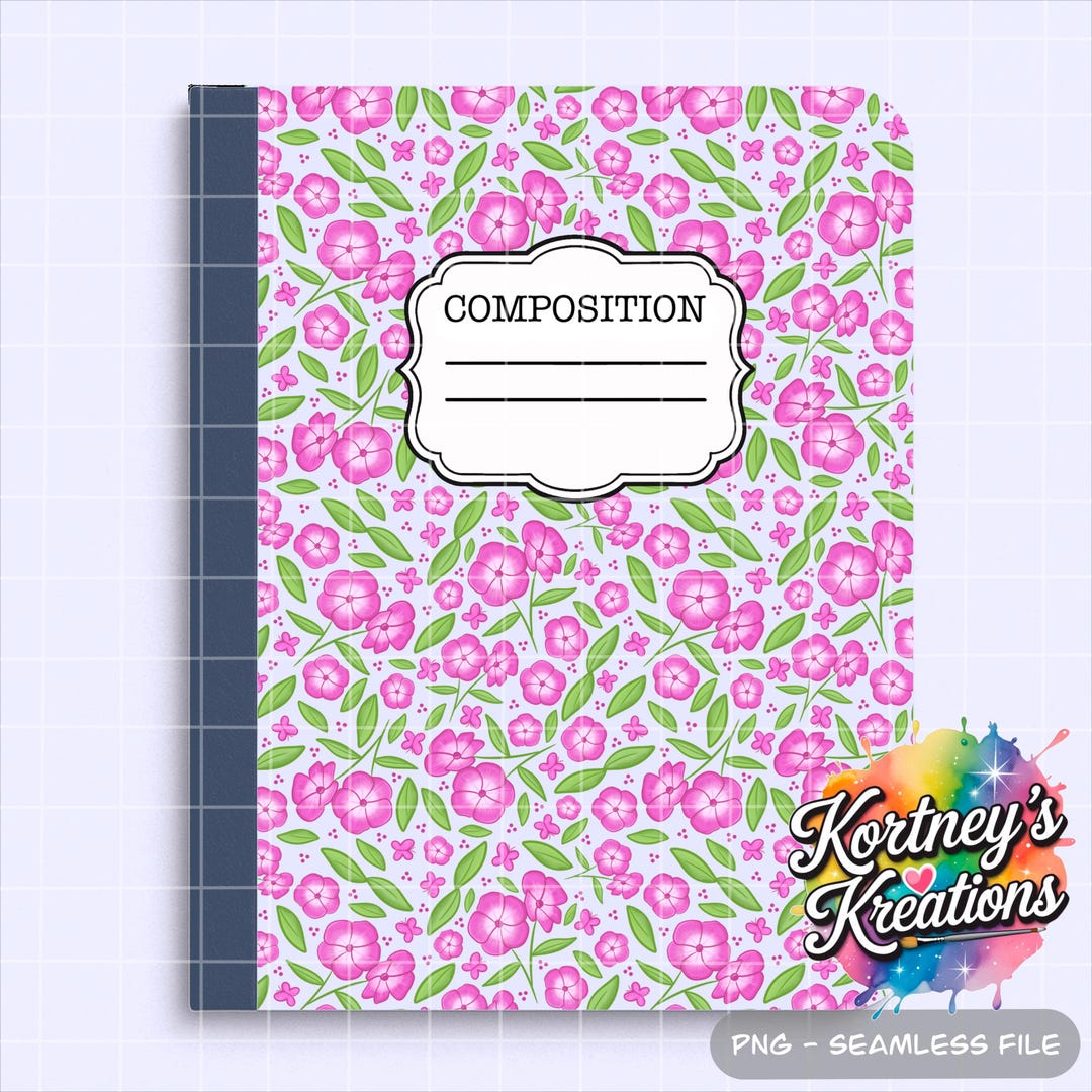 Pink Floral Notebook Cover: Printable Composition Book PNG (digital ...