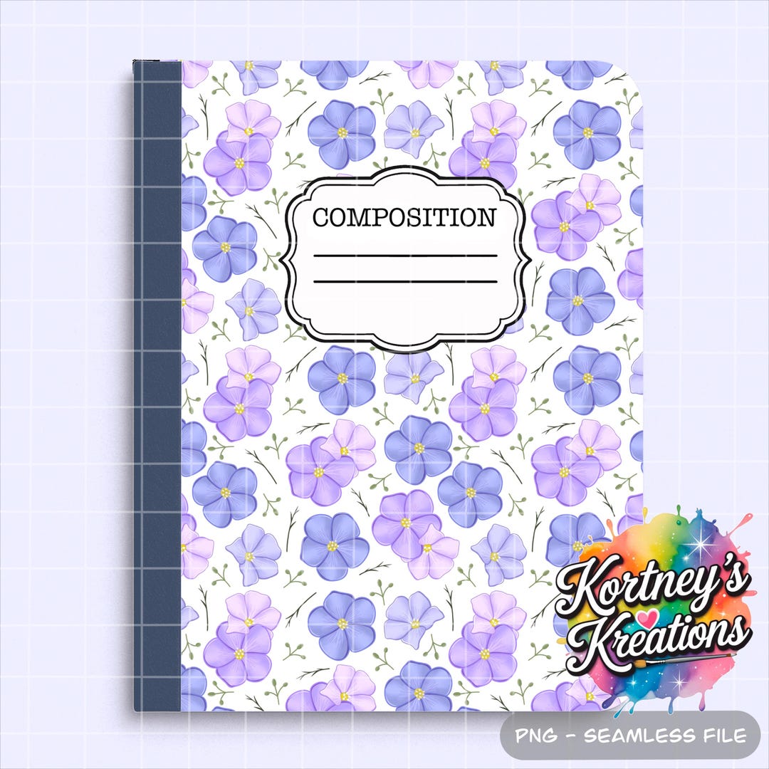 Purple Floral Notebook Cover: Printable Composition Book PNG (digital ...
