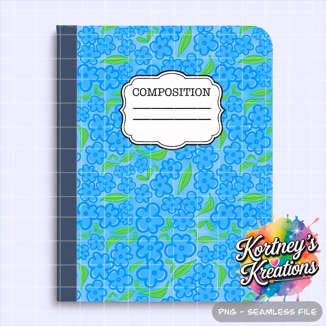 Blue Floral Notebook Cover: Printable Composition Book PNG (digital ...