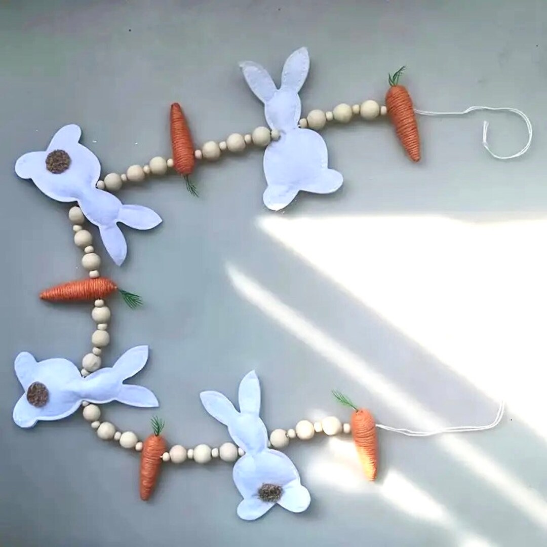 Felt Bunny, Easter Garland, Easter Bunny Garland, Bunny Garland, Carrot ...