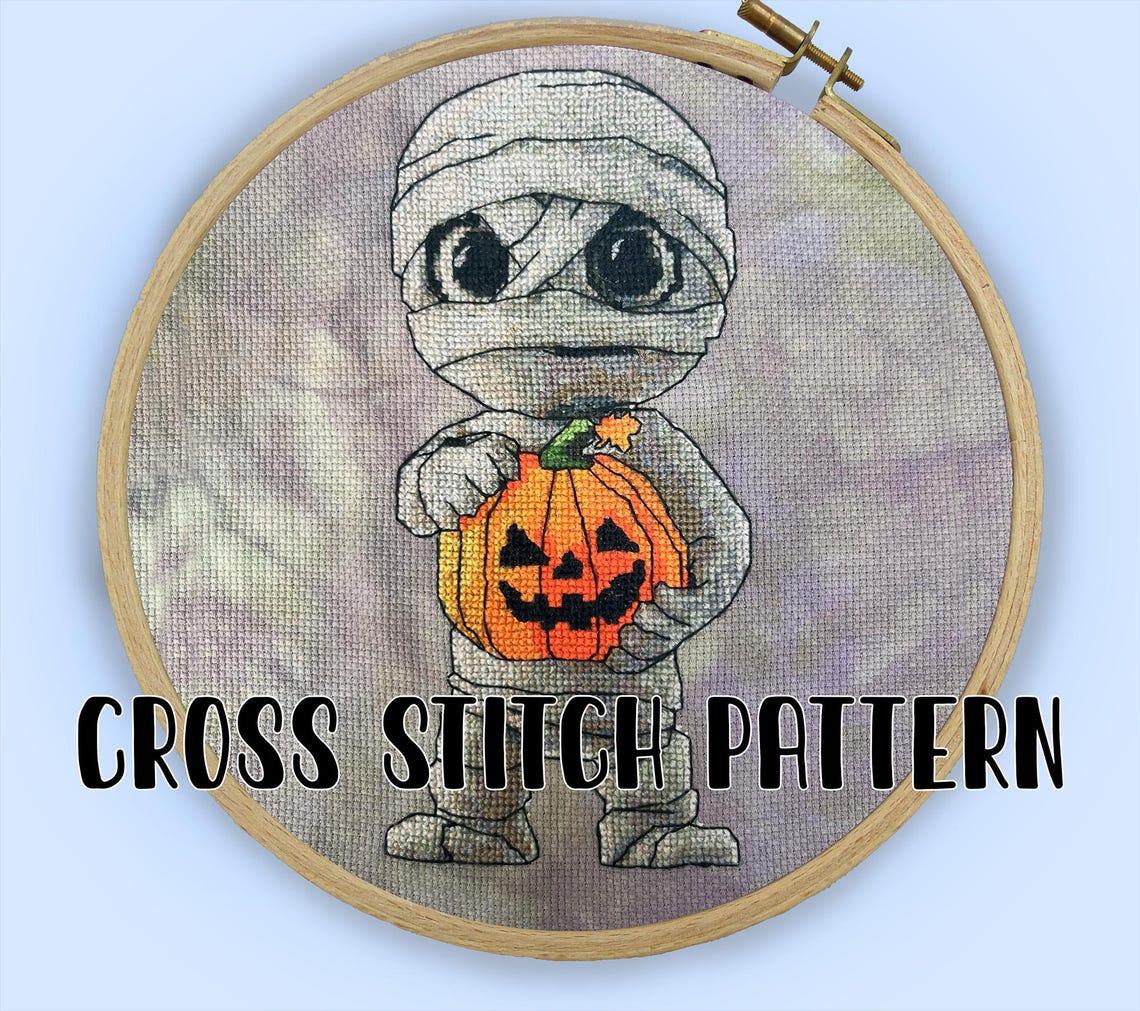Mummy and a Pumpkin Cross Stitch Pattern - Etsy