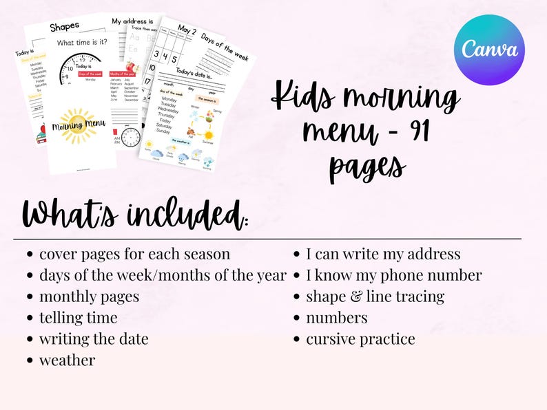 Morning Menu Bundle for Kids, Homeschool Morning Time Binder Printable ...
