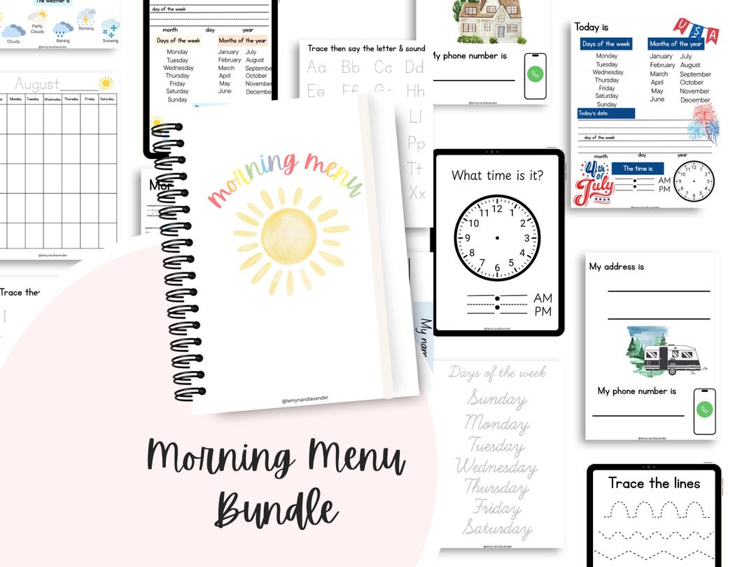 Morning Menu Bundle for Kids, Homeschool Morning Time Binder Printable ...