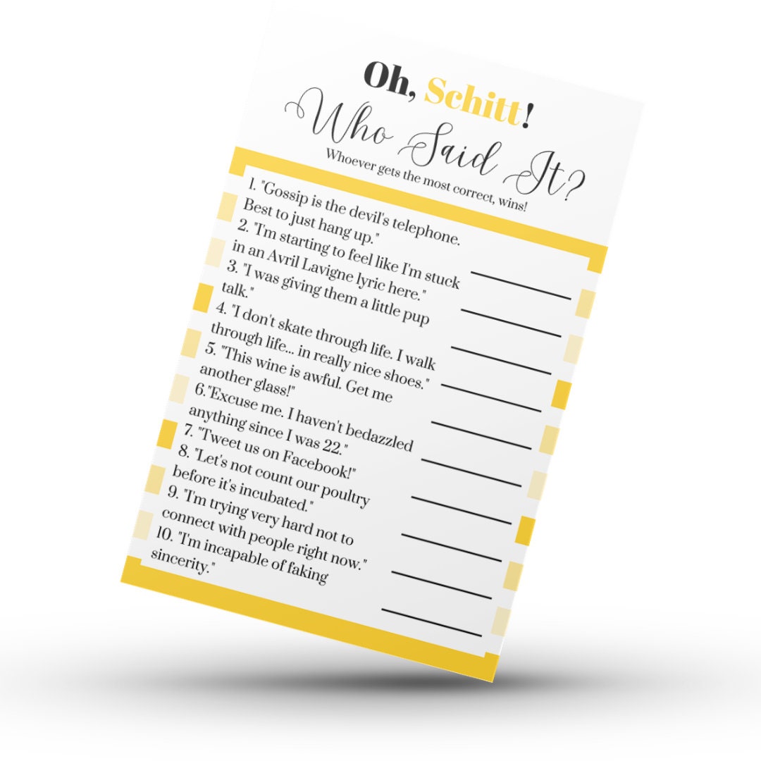 Schitt's Creek Party Game || Who Said It Quotes || Instant Download - Etsy