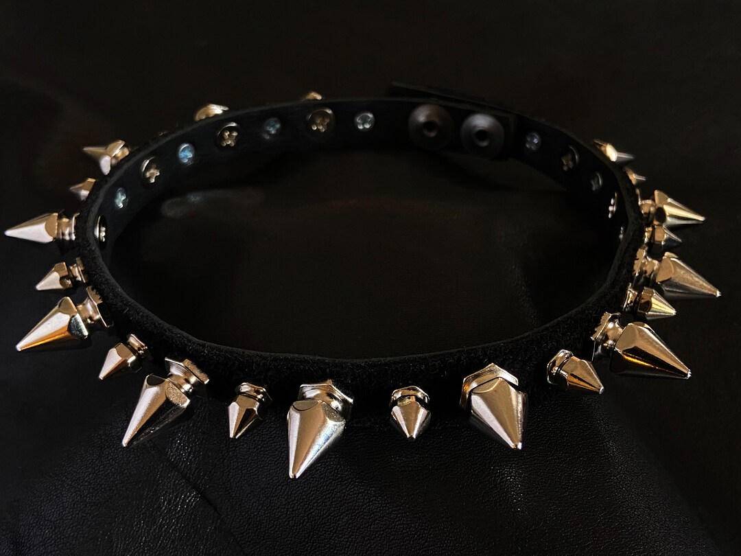 Beautiful Classic Black Leather Choker With Spikes, Elegant, Strong and ...