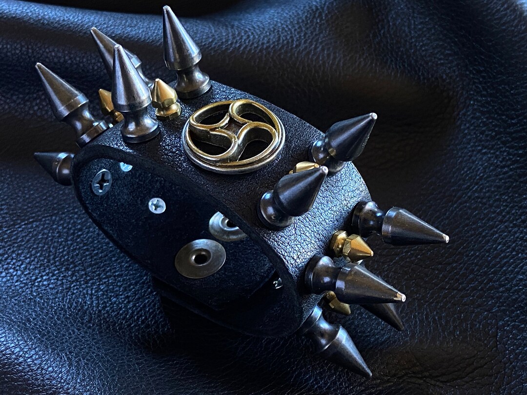 Steampunk Cuff With Valve Wheel Concho With Spikes on Rich Black ...