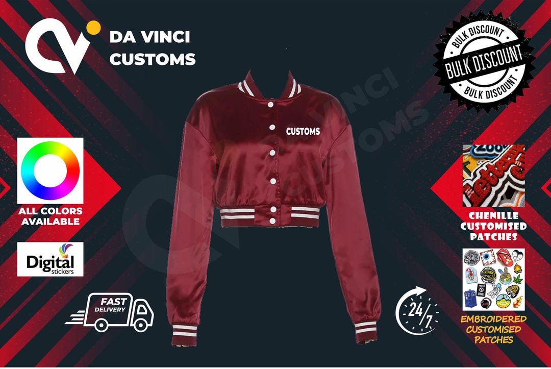 Custom Crop Top Varsity Letterman Jacket Maroon Satin Body and Sleeves ...