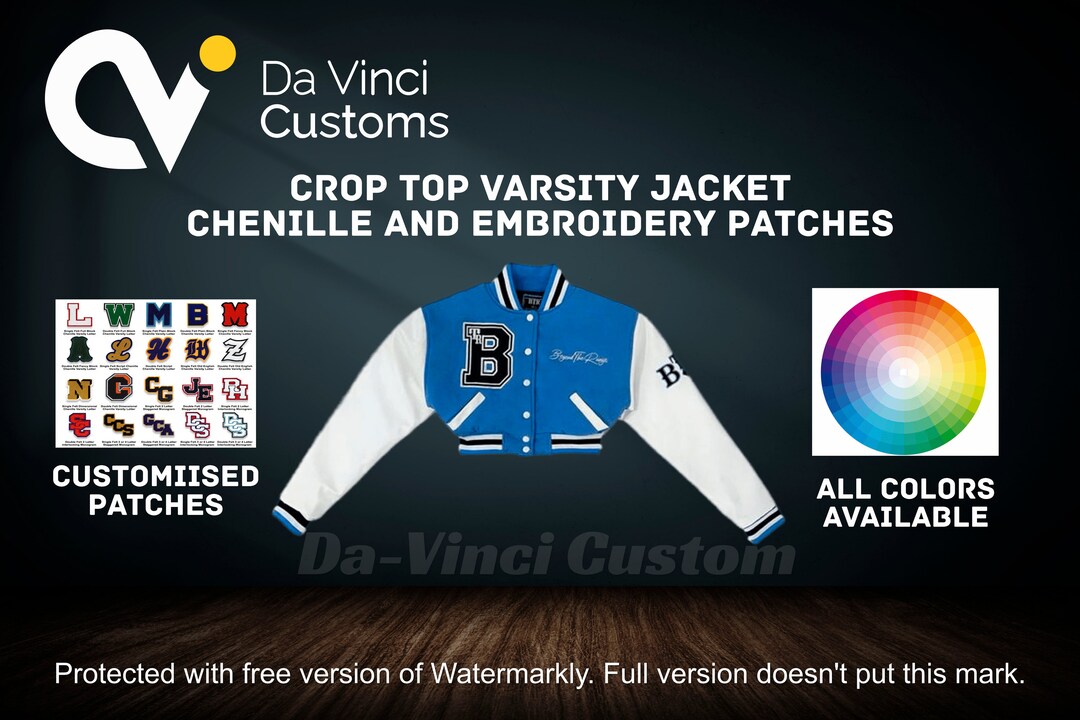 Custom Crop Top Varsity Letterman Jacket Blue Wool Body With White ...