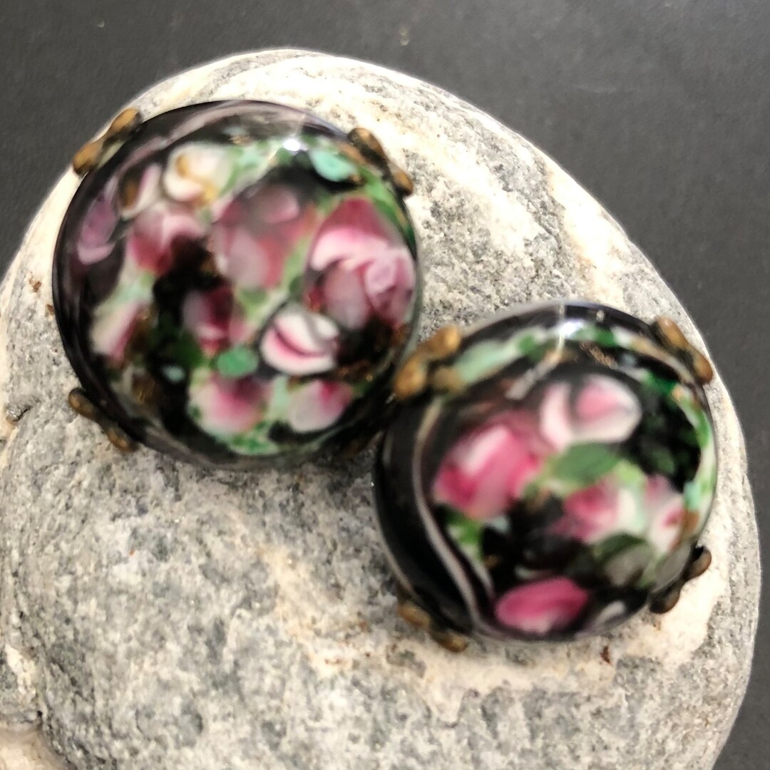 Antique Rare Post Back Flower Hand Painted Post Back Earrings - Etsy