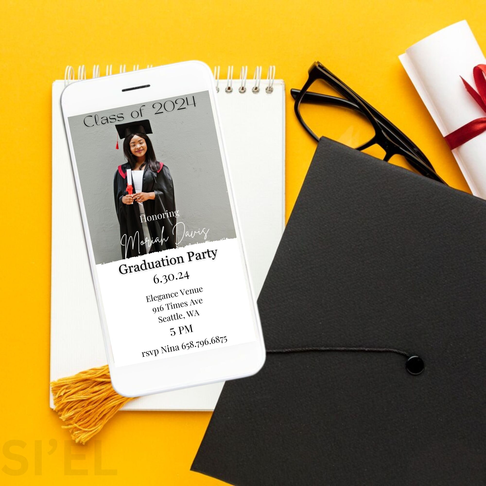Electronic Graduation Party Invitation, Black, College, Digital ...