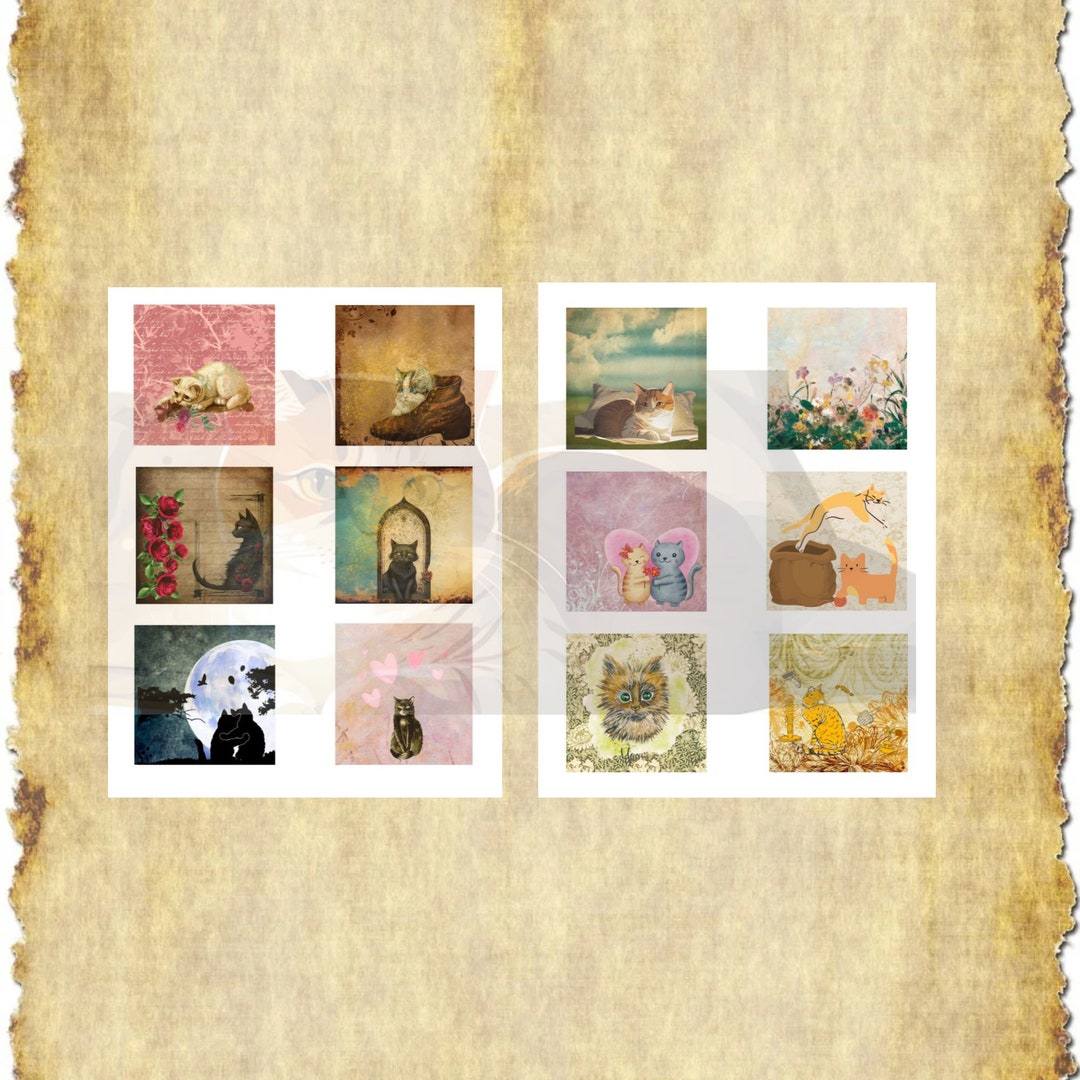 Vintage Cat Stickers Cat Lover Cards Cardmaking Digital - Etsy