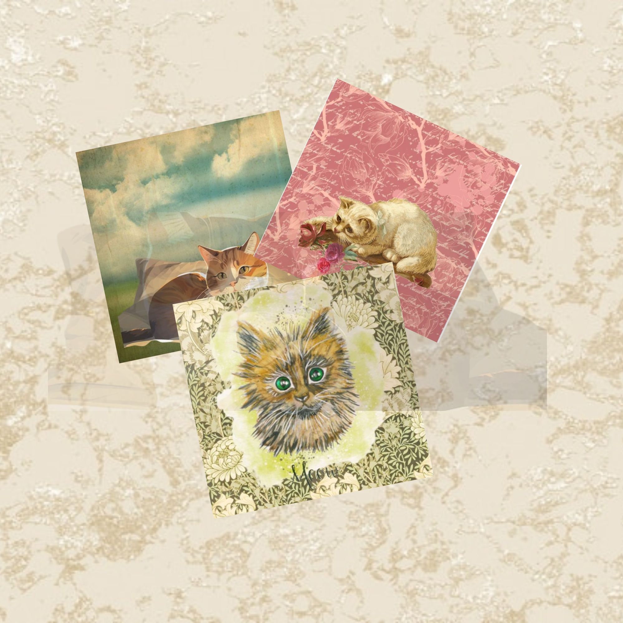 Vintage Cat Stickers Cat Lover Cards Cardmaking Digital - Etsy