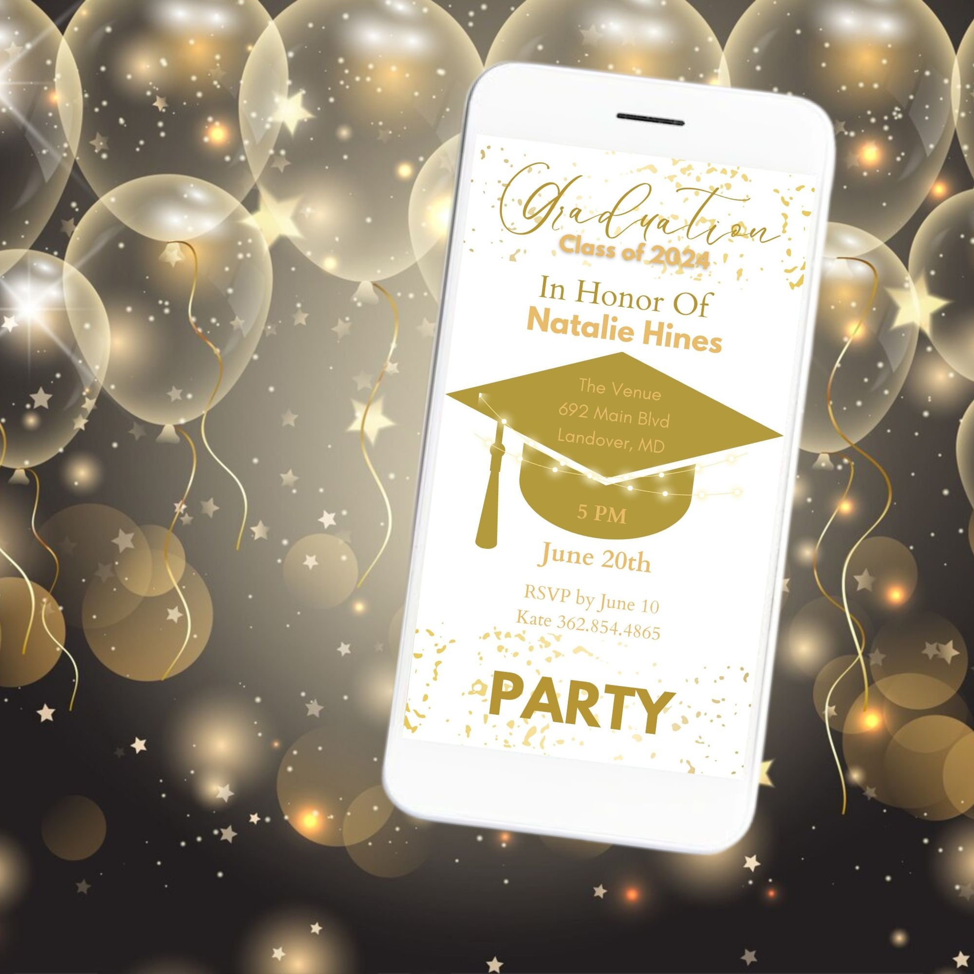 Electronic Graduation Party Invitation, White, College, Digital ...