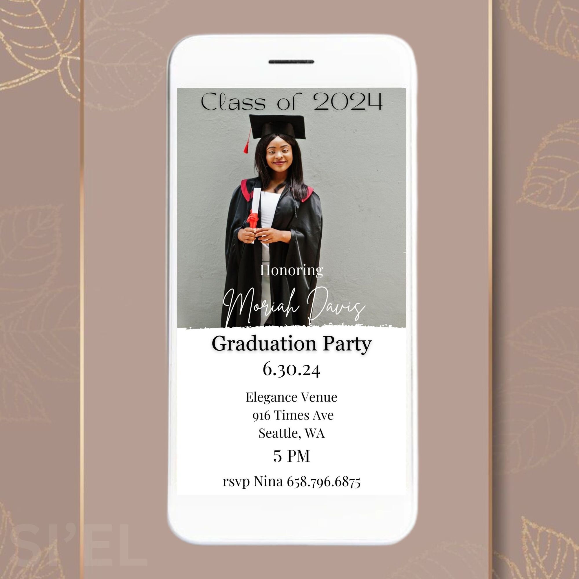 Electronic Graduation Party Invitation, Black, College, Digital ...