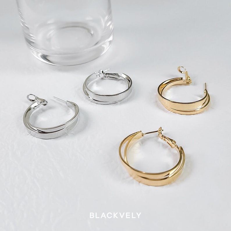 Concentric Hoop Earrings, English Lock Earring, Korean Piercing Kpop ...