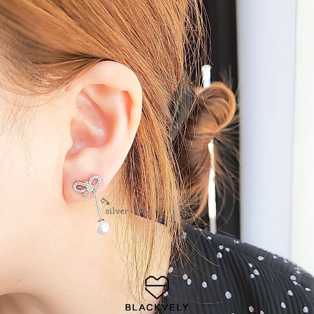 Bow Pearl Earrings, Kpop Bow, Korean Piercing, Kpop Style Earrings ...