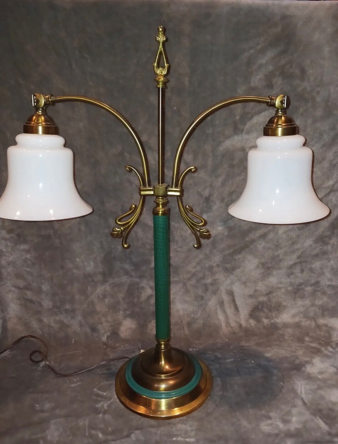 Gorgeous Double Arm Swivel Lamp With Ornate Brass and Faux Alligator ...