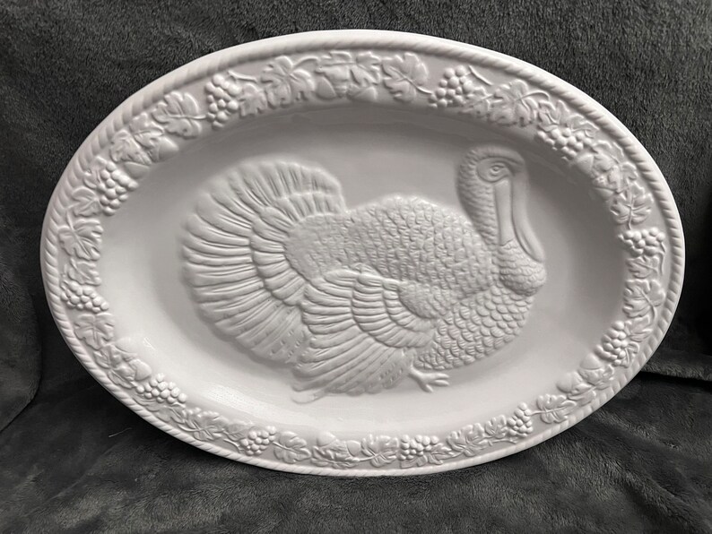 Century Ceramic Turkey Serving Platter Embossed White Ceramic ...