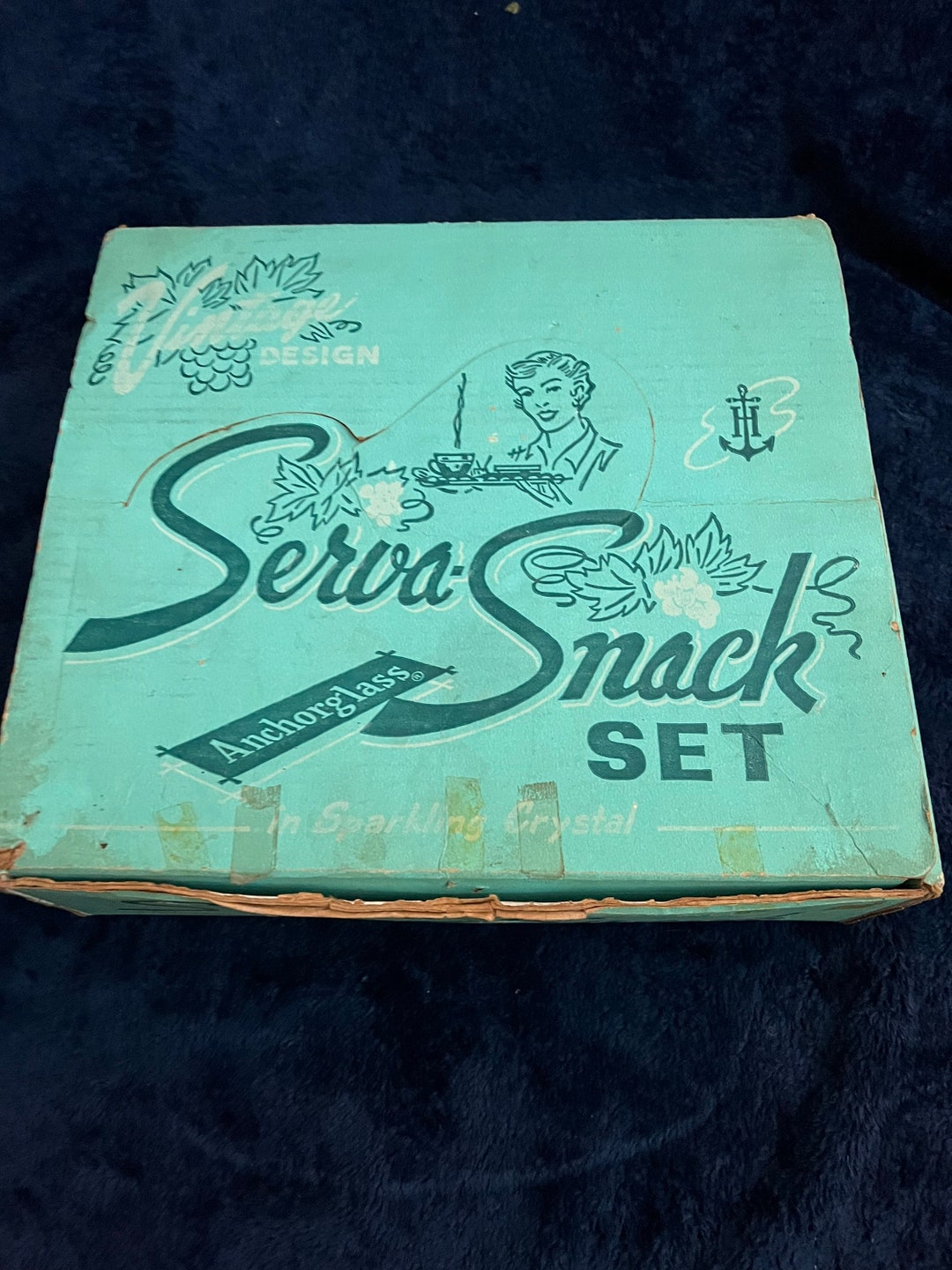 Anchor Hocking Serva-snack Set 600/76 8 PC. Grape Pattern Original Box ...