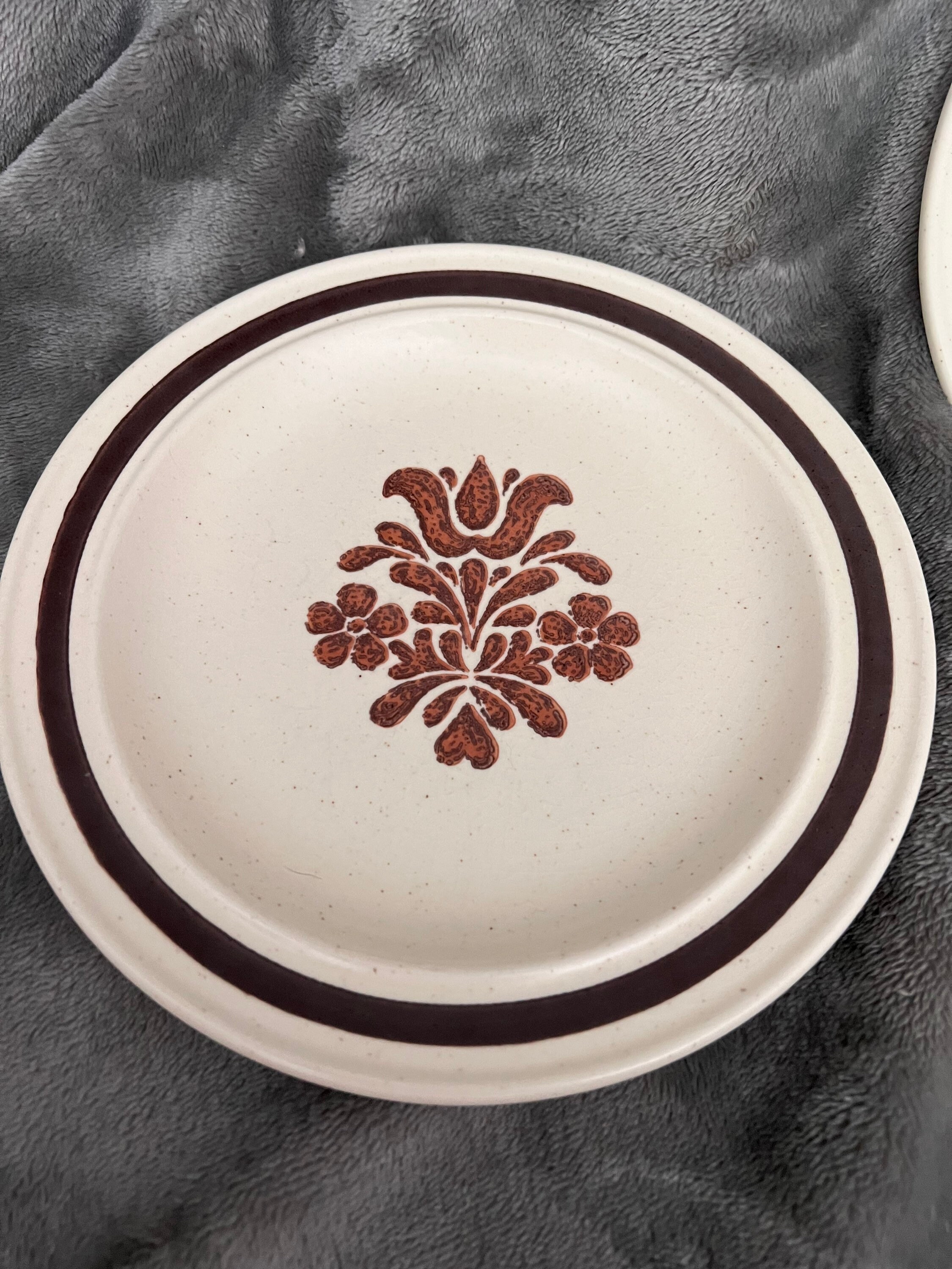 Homer Laughlin Country Manor Brown Flower Band Speckled Salad Plates ...