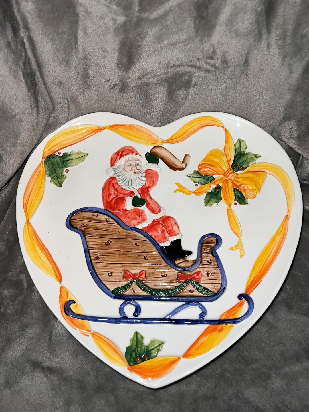 Vintage Rare Ceramic Santa Claus Christmas Platter Plate Hand Painted ...