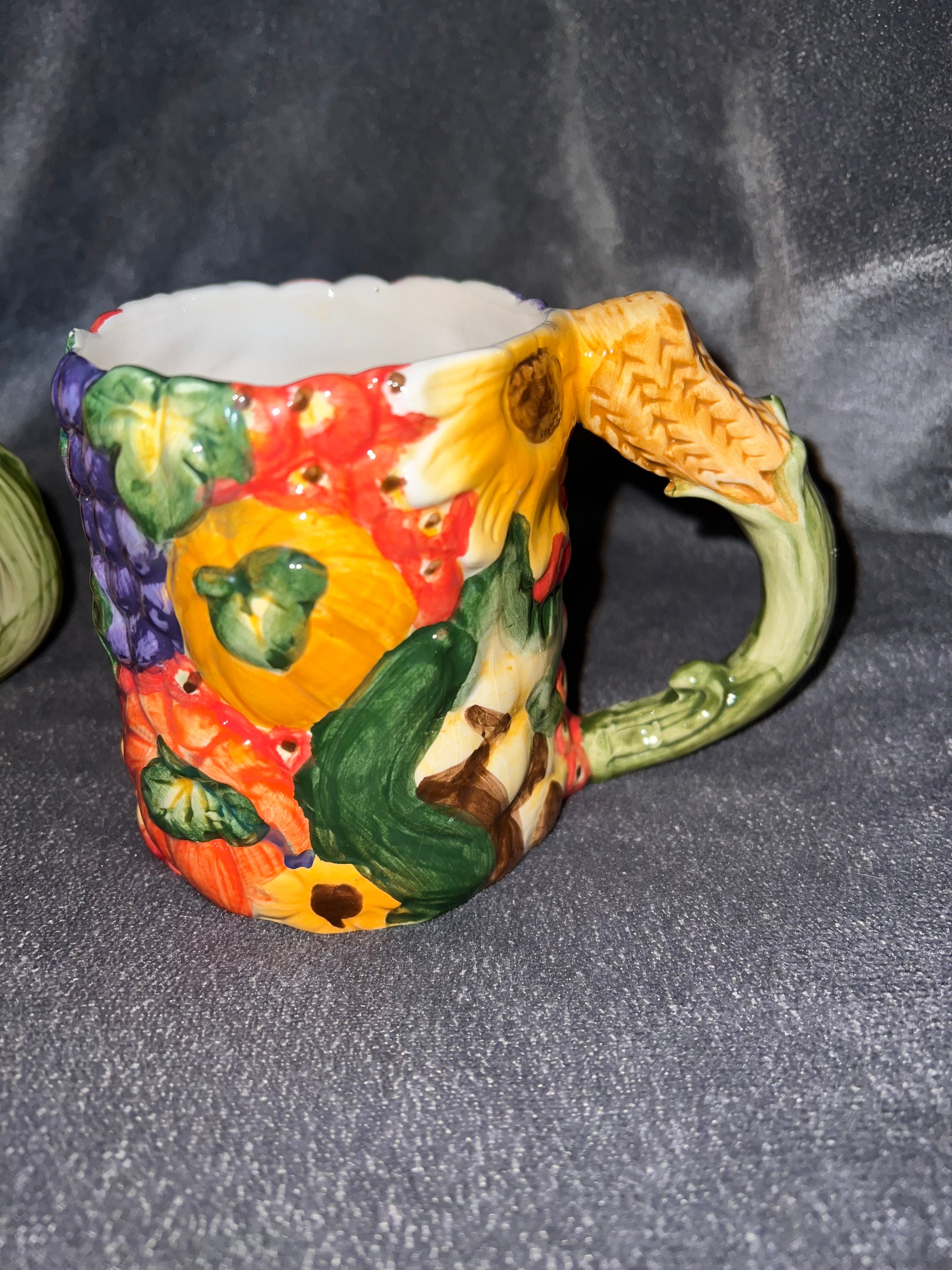 1990s 3d Fruit Corn Vegetables Harvest Coffee Mug Retro Handled Cup ...