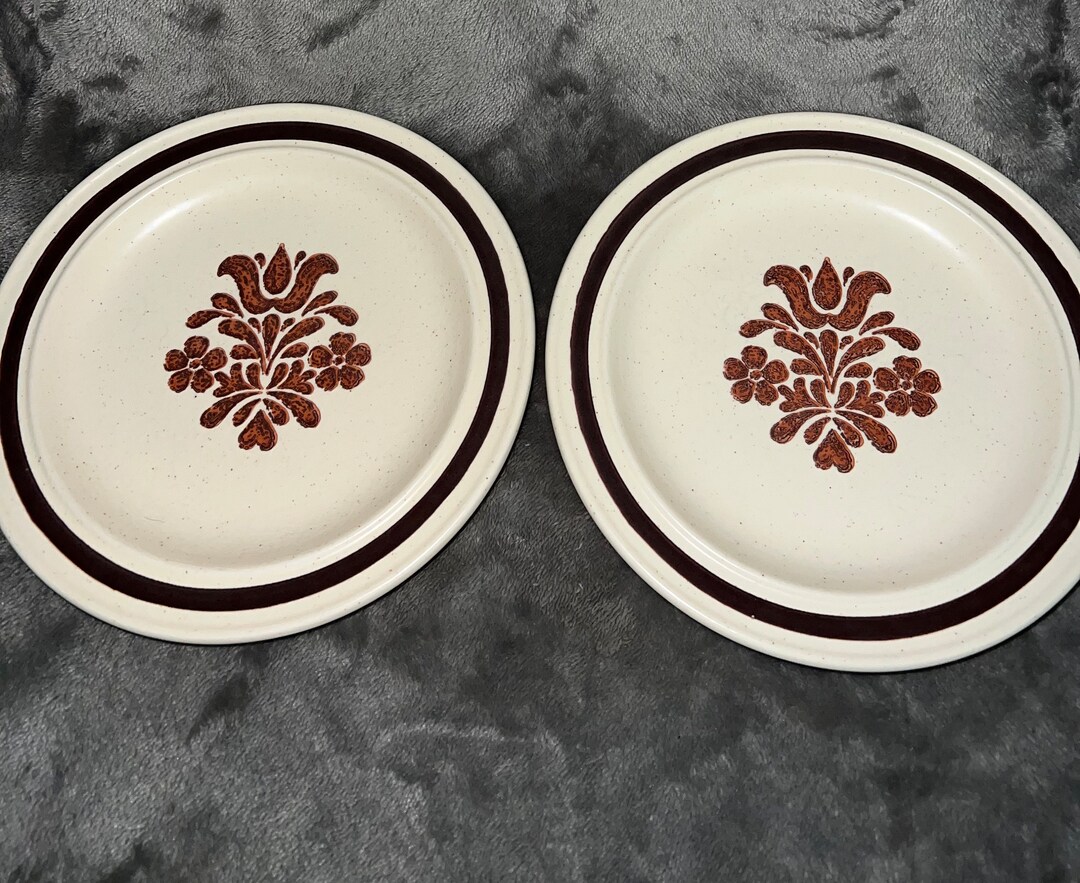 Homer Laughlin Country Manor Brown Flower Band Speckled Salad Plates ...
