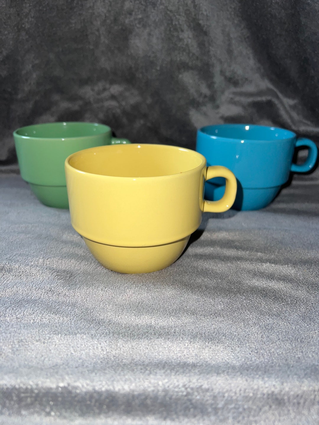 Rainbow Set of 3 Stacking Mugs Kirkland's Ceramic Cups Blue Yellow ...
