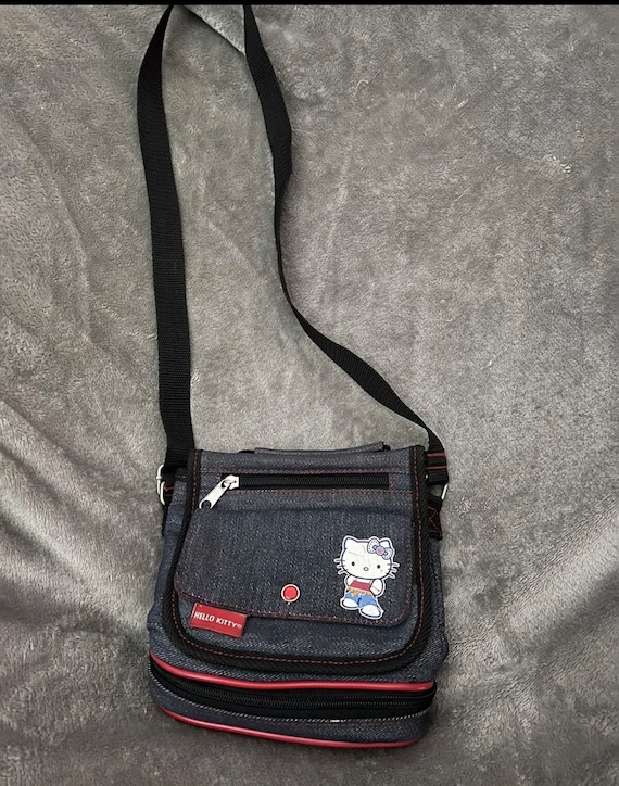 2002 Sanrio Hello Kitty Denim And Red Crossbody Bag P… - Gem