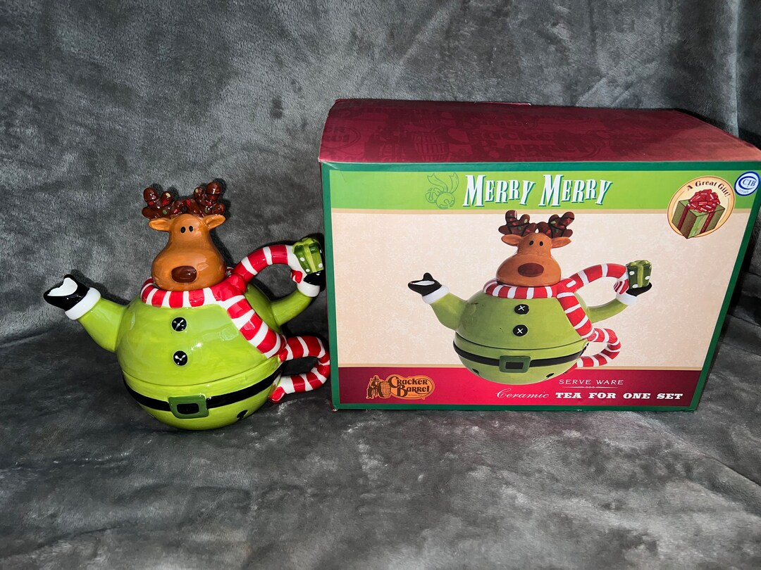 Merry Merry Cracker Barrel Ceramic Tea for One Set Christmas Gift ...