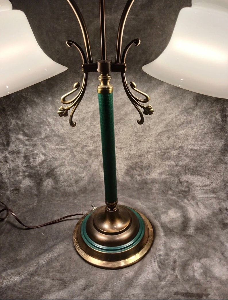Gorgeous Double Arm Swivel Lamp With Ornate Brass and Faux Alligator ...