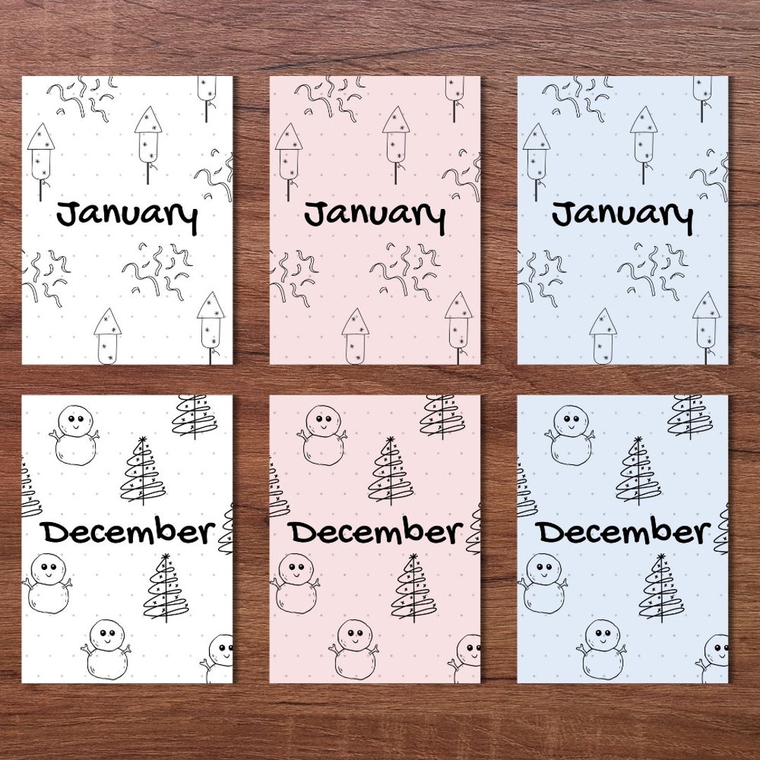 12 Monthly Cover Pages A4 A5 Journal Monthly Twelve Month Title Page ...