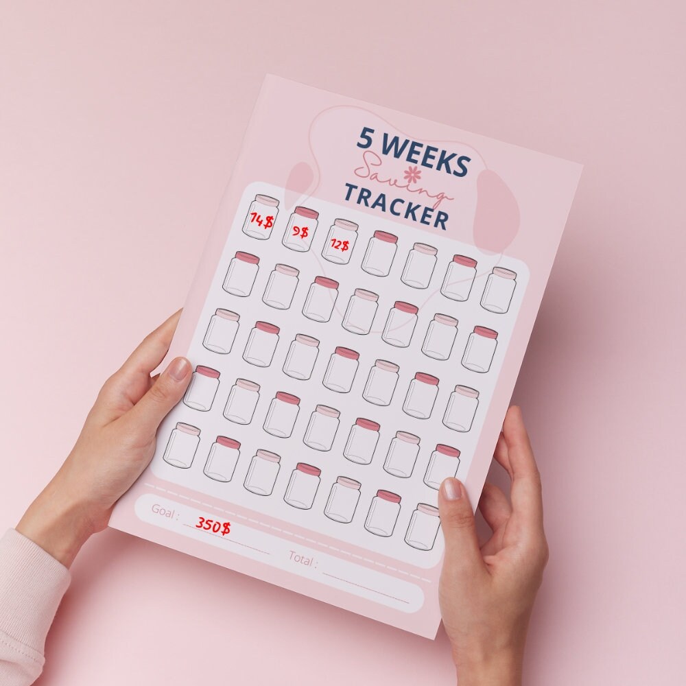 Pink 5 Weeks Savings Tracker PRINTABLE, Saving Game, Saving Tracker ...