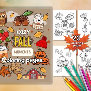Happy Fall Minimalist Cozy Easy Digital Coloring Autumn Leaves Pumpkin ...
