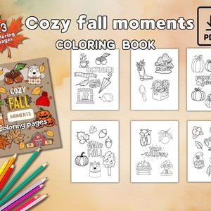 Happy Fall Minimalist Cozy Easy Digital Coloring Autumn Leaves Pumpkin ...