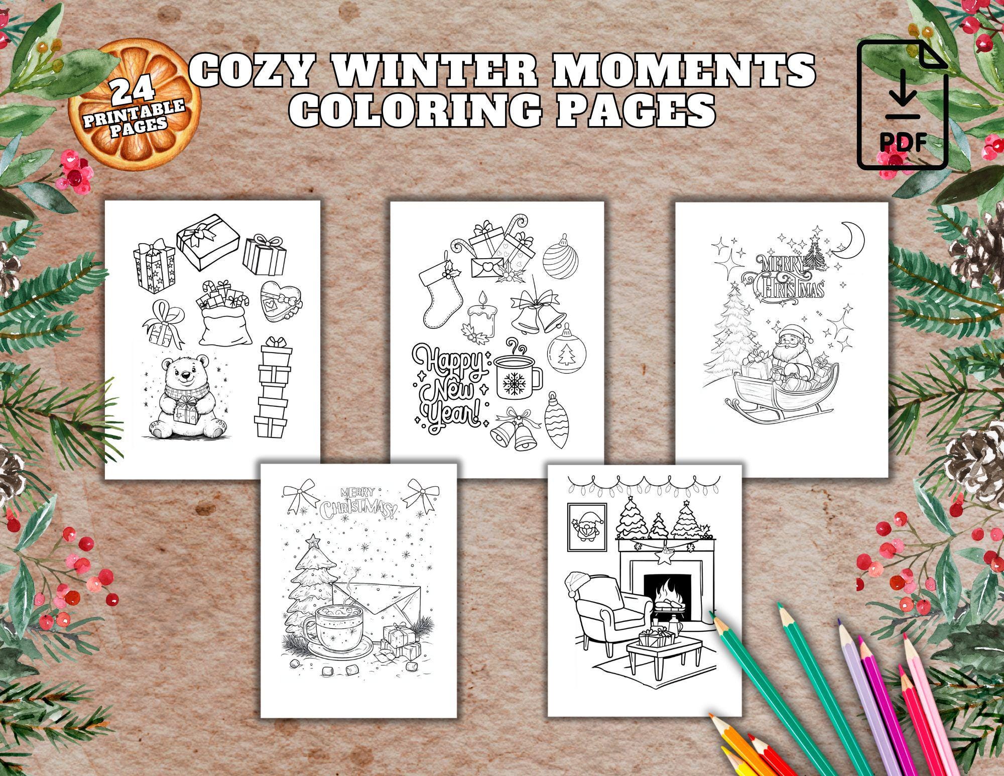 Digital Download Coloring Festive Pages Cozy Winter Moments for Adults ...