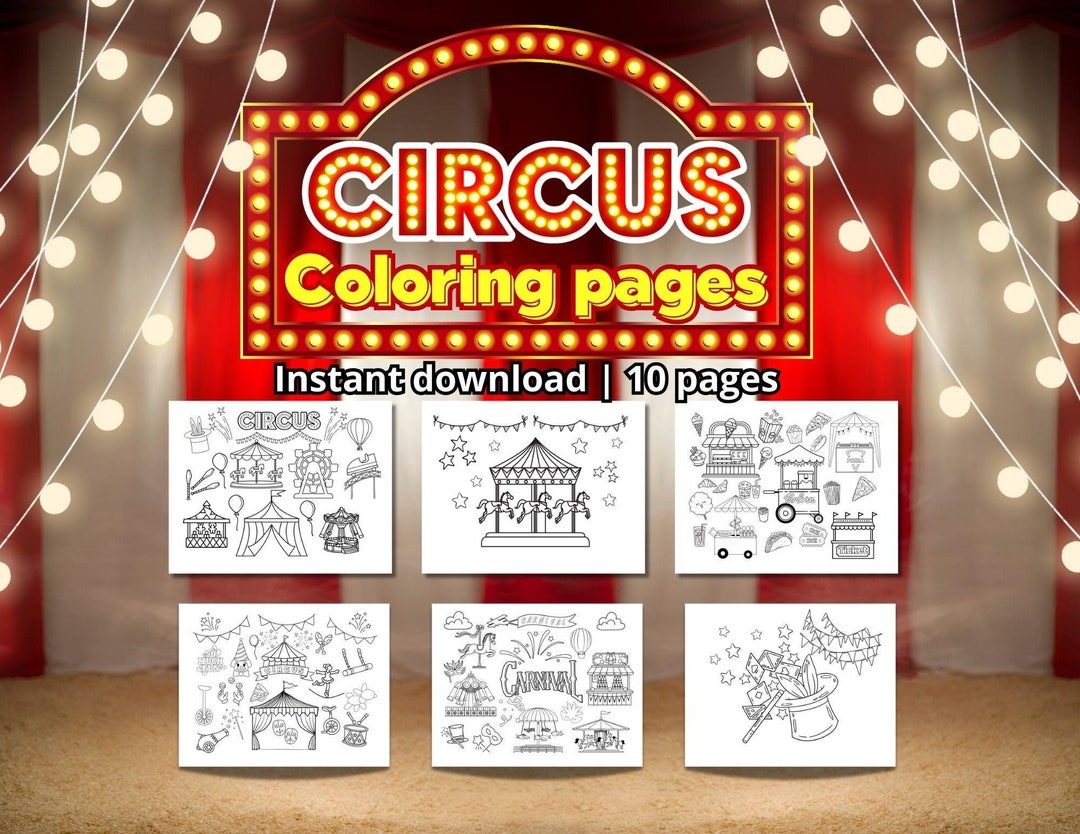 Circus Carnival Coloring 10 Pages for Kids Adult Printable Activity ...