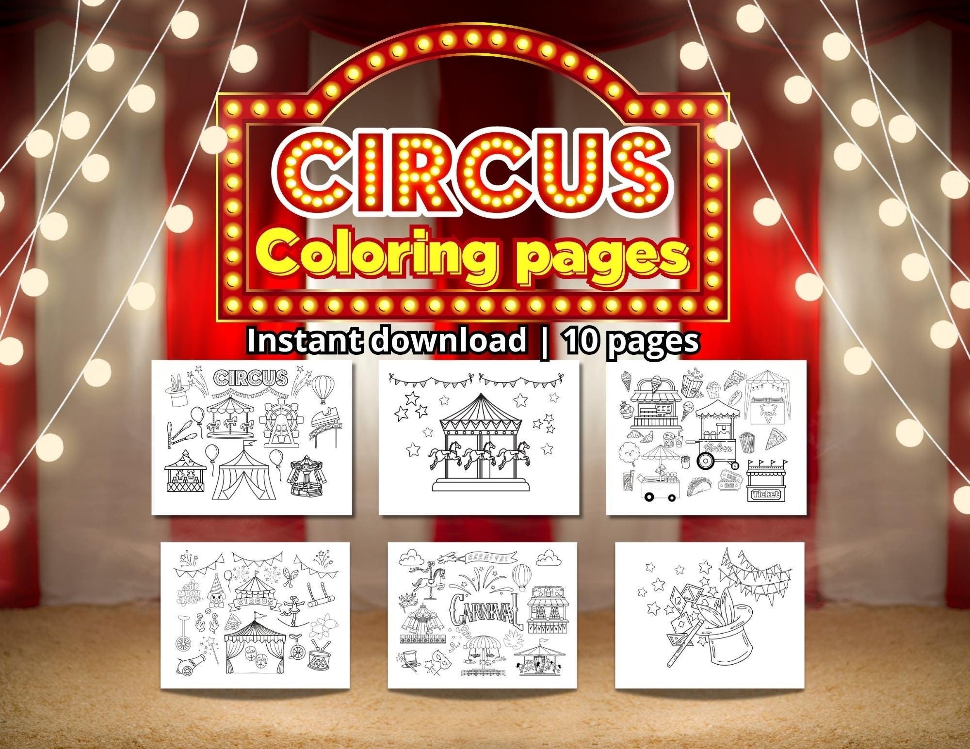 Circus Carnival Coloring 10 Pages for Kids Adult Printable Activity ...
