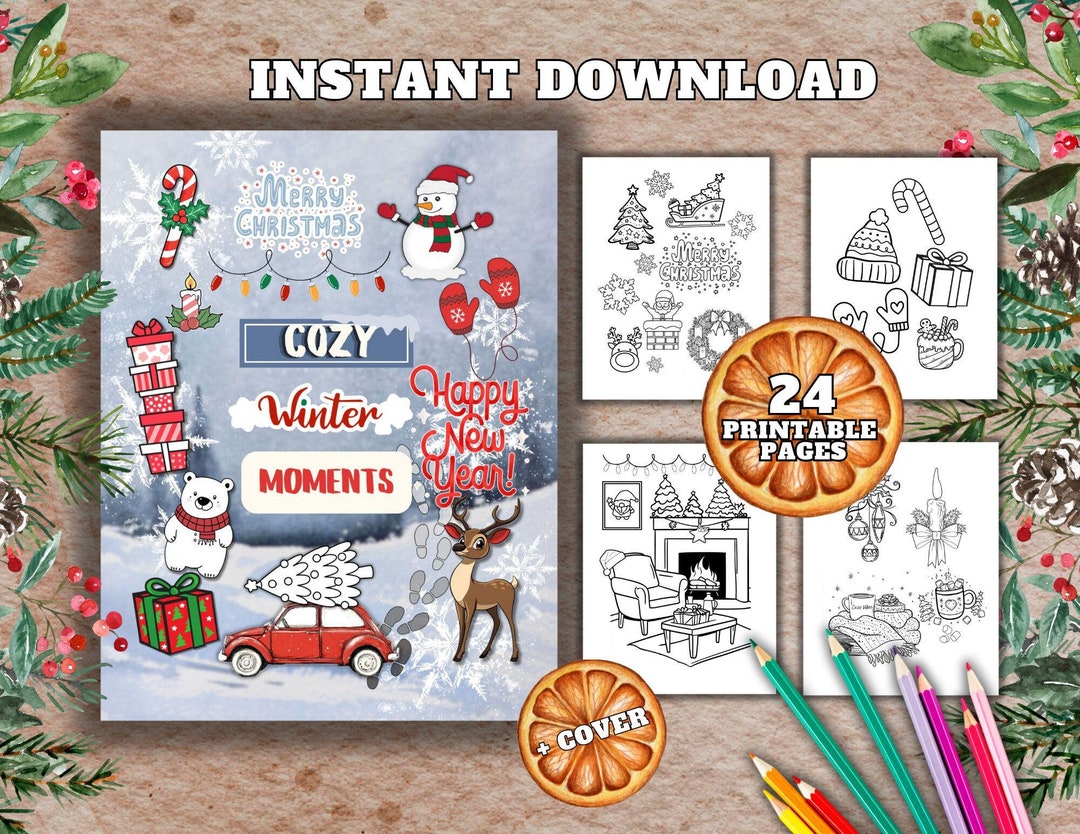 Digital Download Coloring Festive Pages Cozy Winter Moments for Adults ...
