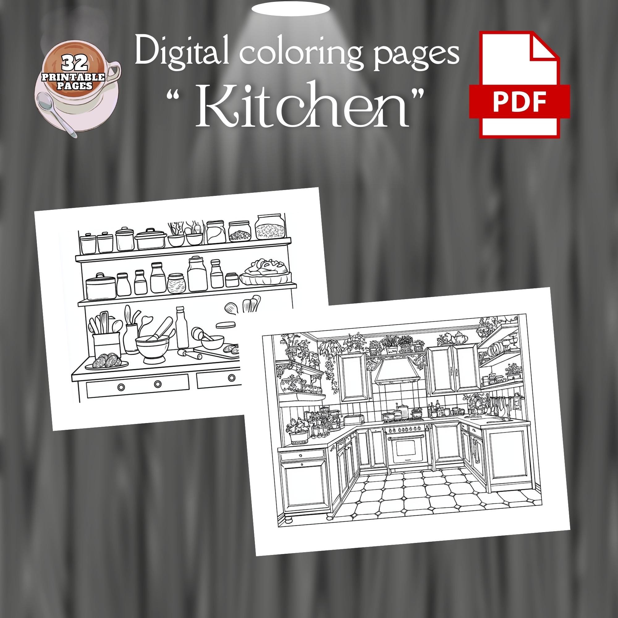 Cozy Kitchen Aesthetic Coloring Book for Adults Interior Design Home ...