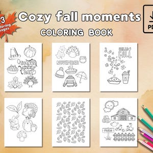 Happy Fall Minimalist Cozy Easy Digital Coloring Autumn Leaves Pumpkin ...