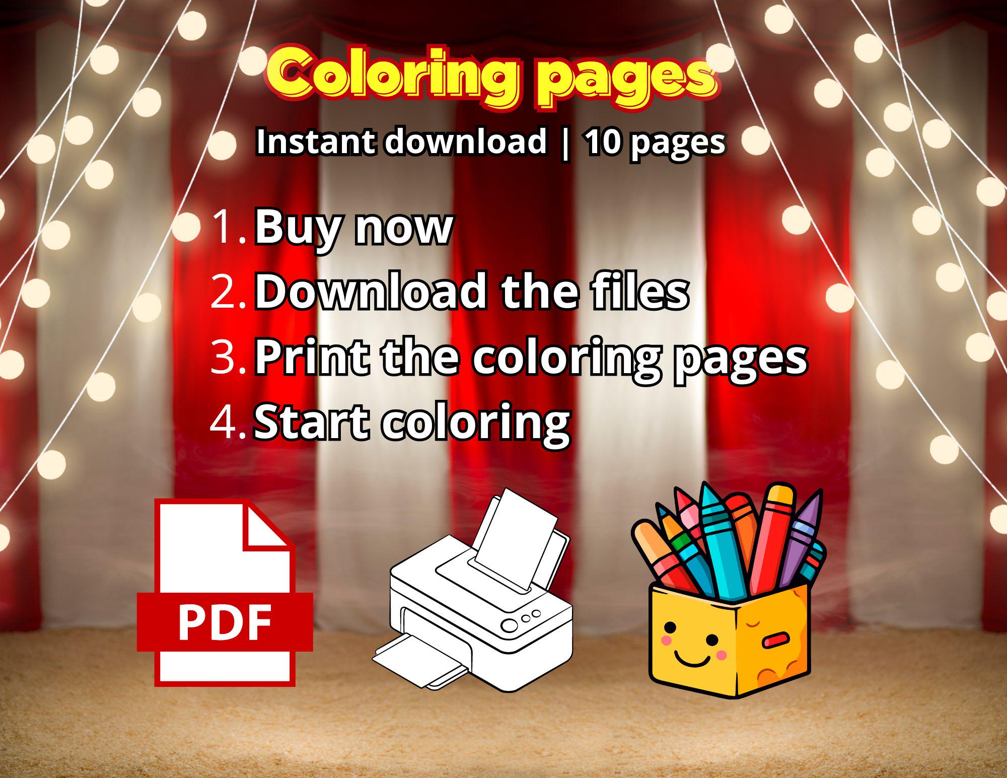 Circus Carnival Coloring 10 Pages for Kids Adult Printable Activity ...
