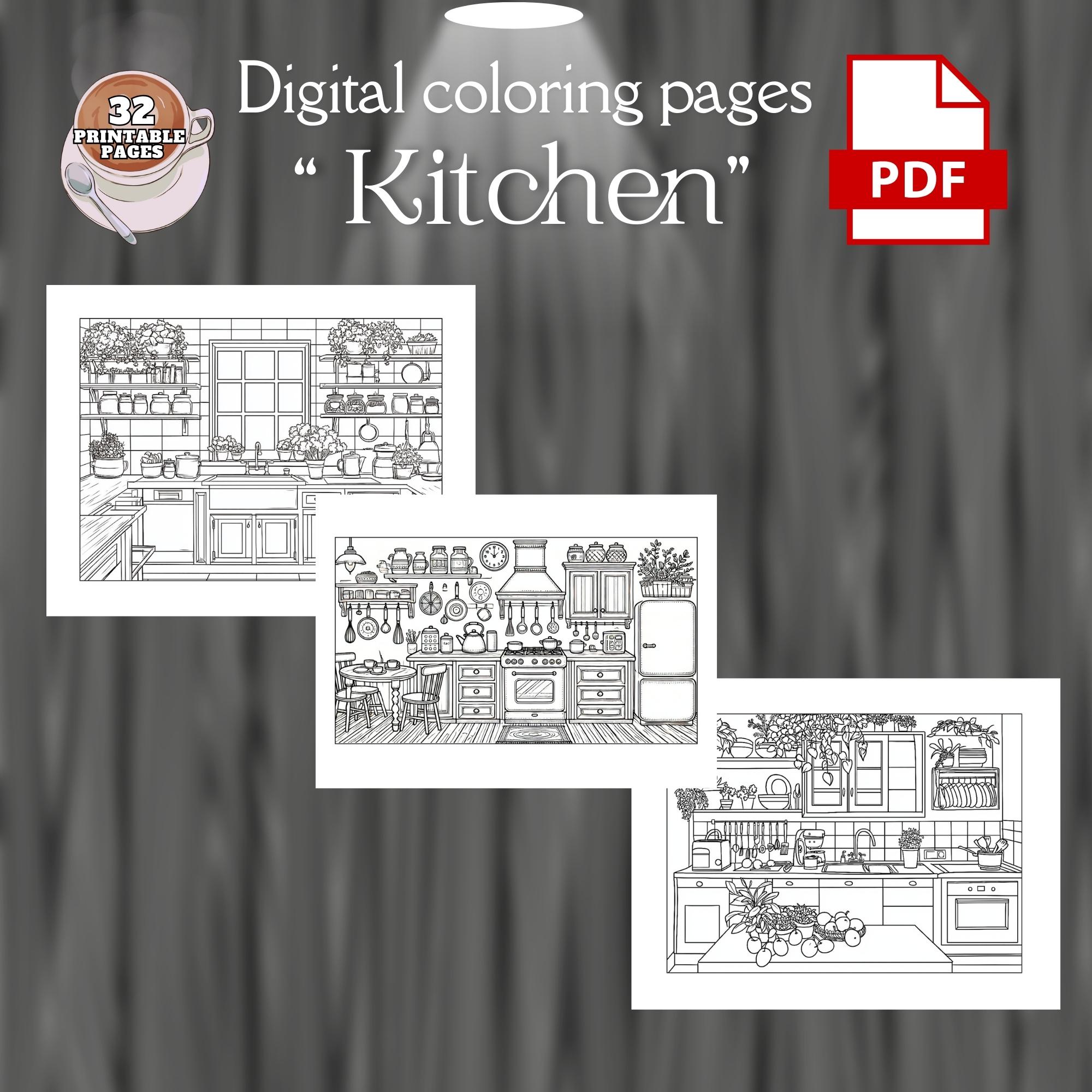Cozy Kitchen Aesthetic Coloring Book for Adults Interior Design Home ...