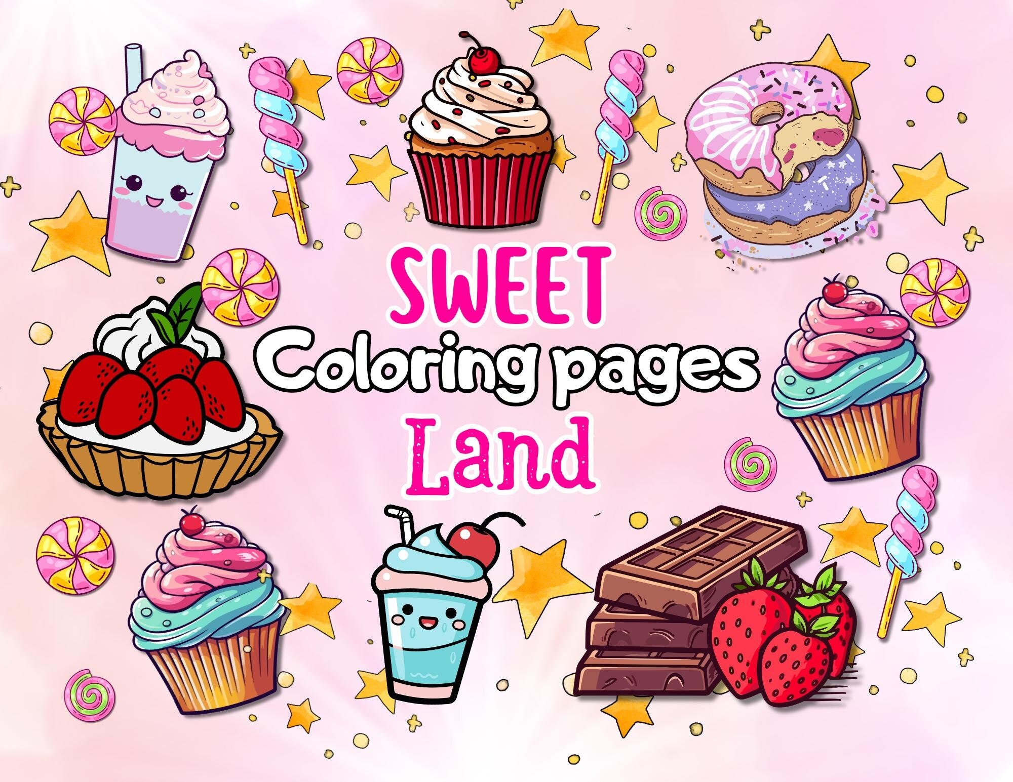 Printable Cake Digital Coloring Book Pages Candy Desserts Food ...