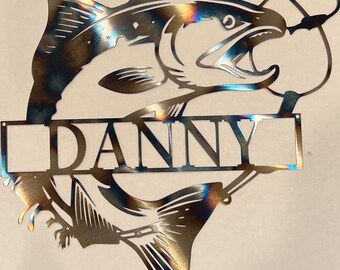 Metal Salmon Last Name Sign Custom Plasma Cut Sign Art Fishing Family ...