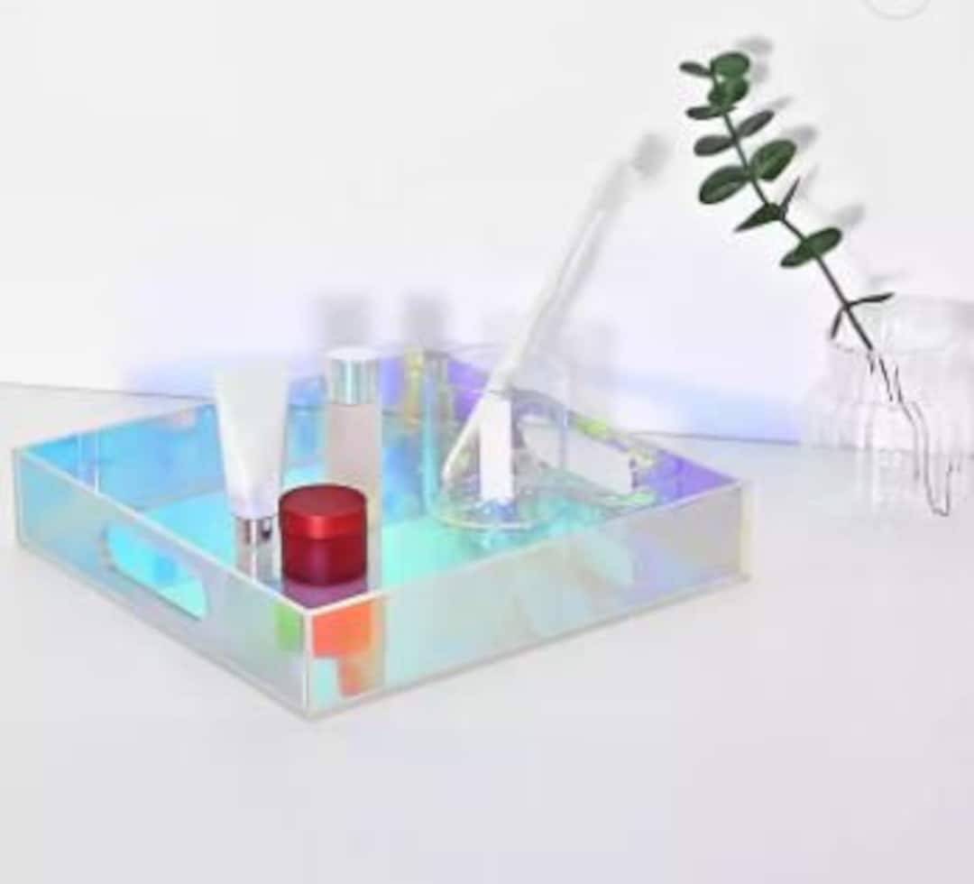 Clear Iridescent Acrylic Decorative Serving Tray Rainbow Lucite Serving ...