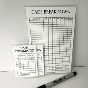 Cash Breakdown Laminated, Bank Slips Laminated, Sharpie Marker - Etsy